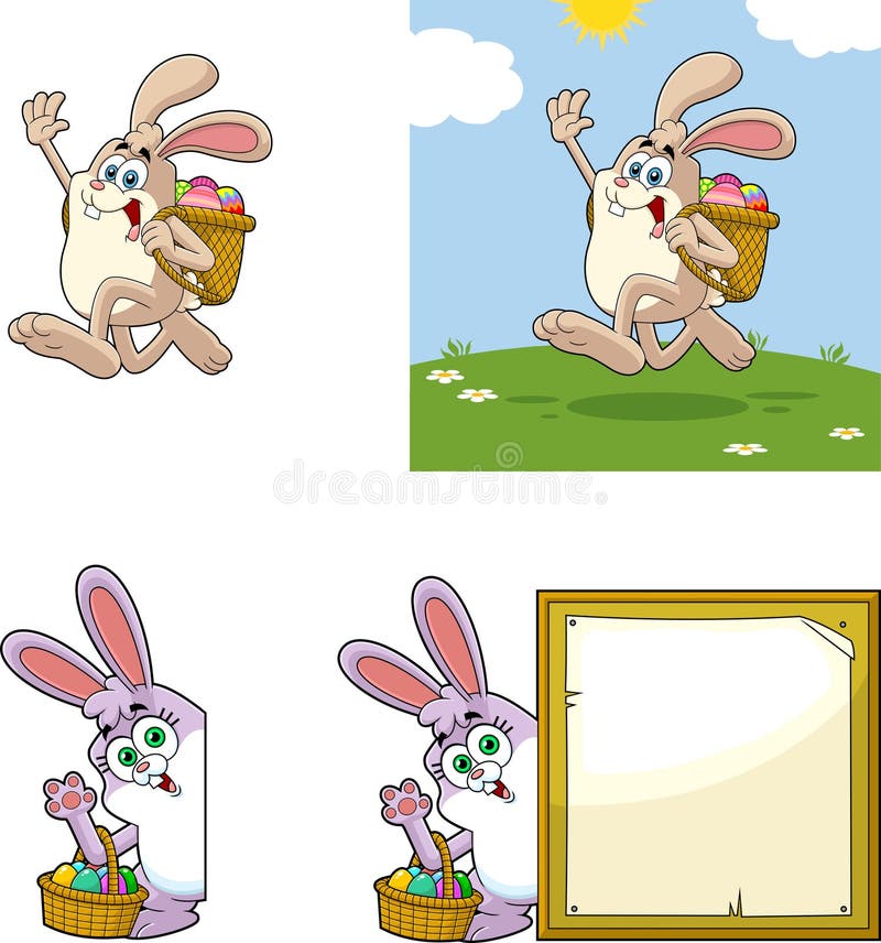 Easter Rabbit Cartoon Mascot Characters. Vector Hand Drawn Collection ...