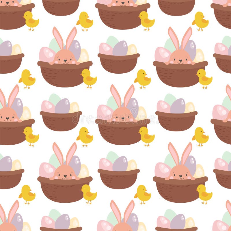 Easter Rabbit Character Bunny Seamless Pattern Background Vector Cute ...