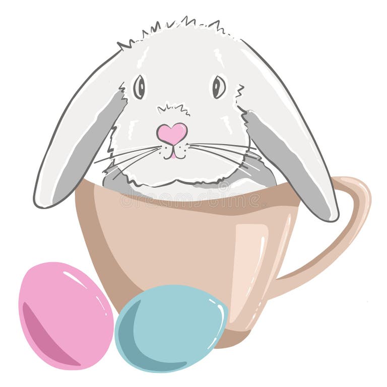 Easter Rabbit in Cup with Eggs Vector Illustration Stock Vector ...