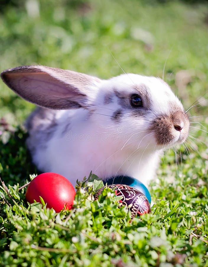 Easter Rabbit and Easter Eggs Stock Image - Image of domestic, eggs ...