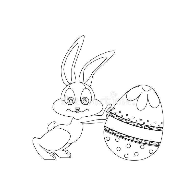 Easter Rabbit and Egg Outline Stock Vector - Illustration of happy ...