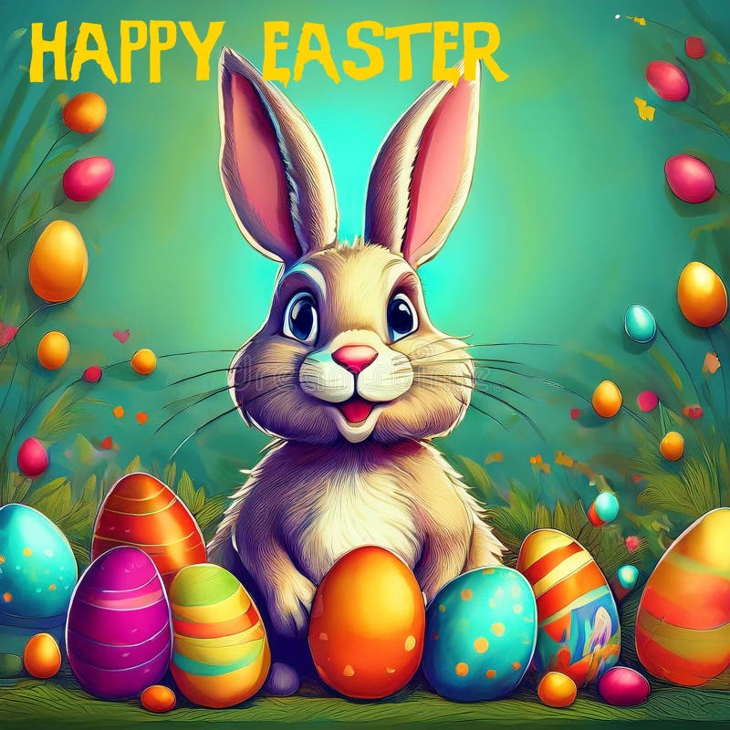 Easter Rabbit with Easter Eggs Cartoon Stock Image - Image of greeting ...