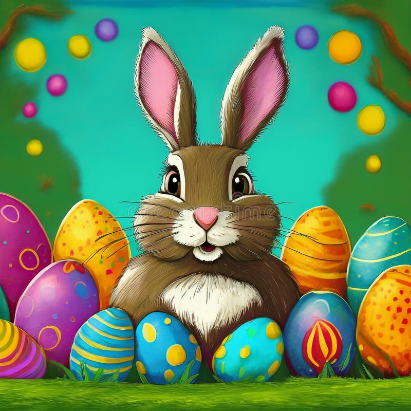Easter Rabbit with Easter Eggs Cartoon Stock Image - Image of poster ...
