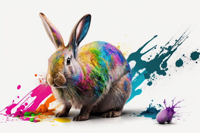 Easter Rabbit with Eggs and Colorful Paint Splash Stock Illustration ...