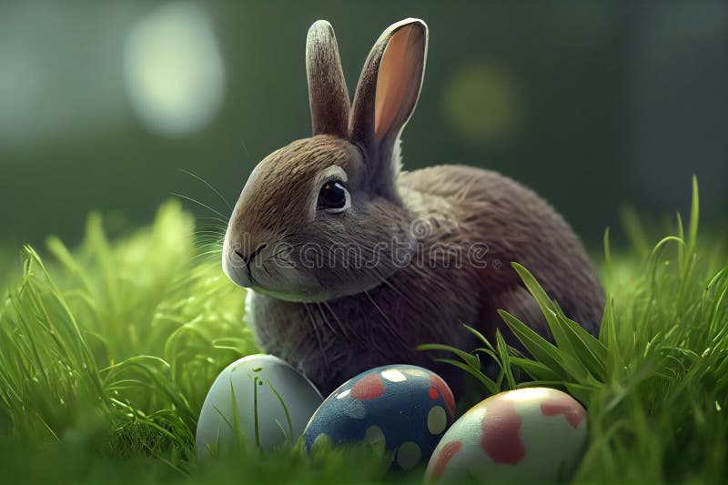 Easter Rabbit and Easter Eggs Stock Illustration - Illustration of hare ...