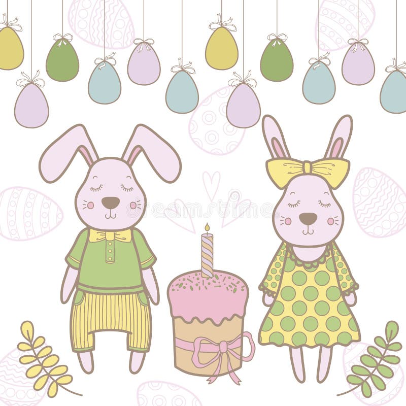 Easter Rabbit Family with Easter Egg. Vector Illustration Isolated ...