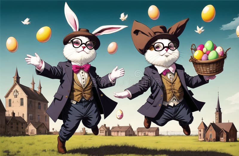 Easter Rabbit Flyer in Nature Landscape. Modern Easter Theme Design ...