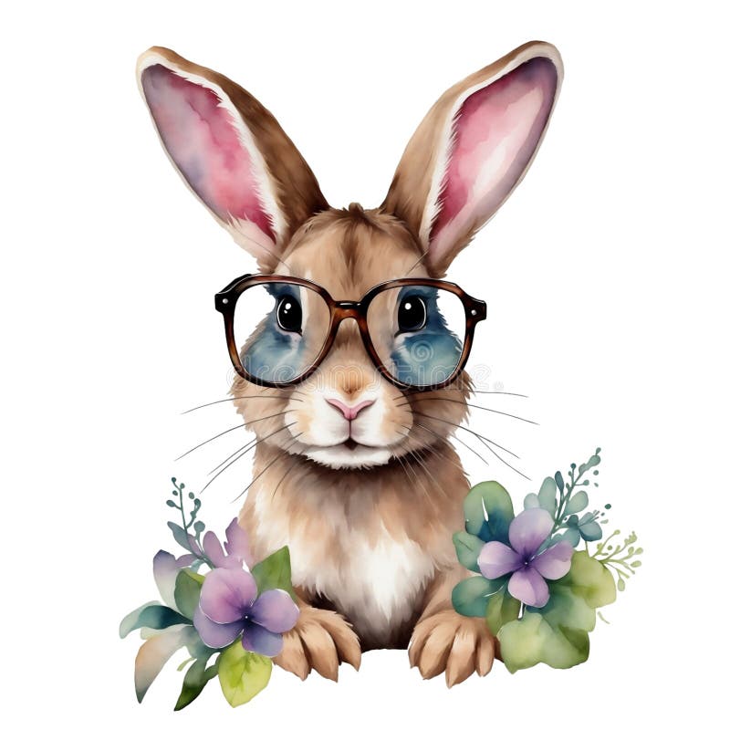 Easter Rabbit with Glasses among Spring Flowers Stock Photo ...