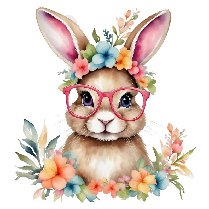 Easter Rabbit with Glasses among Spring Flowers Stock Photo ...
