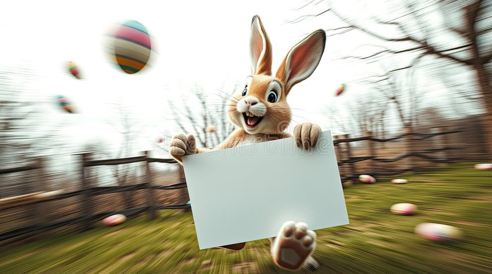 Easter Rabbit Holding a Blank Banner Stock Image - Image of happy ...