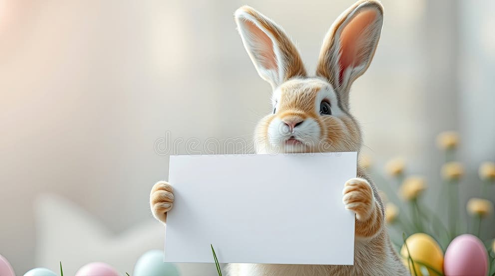 Easter Rabbit Holding a Blank Banner Stock Photo - Image of festive ...