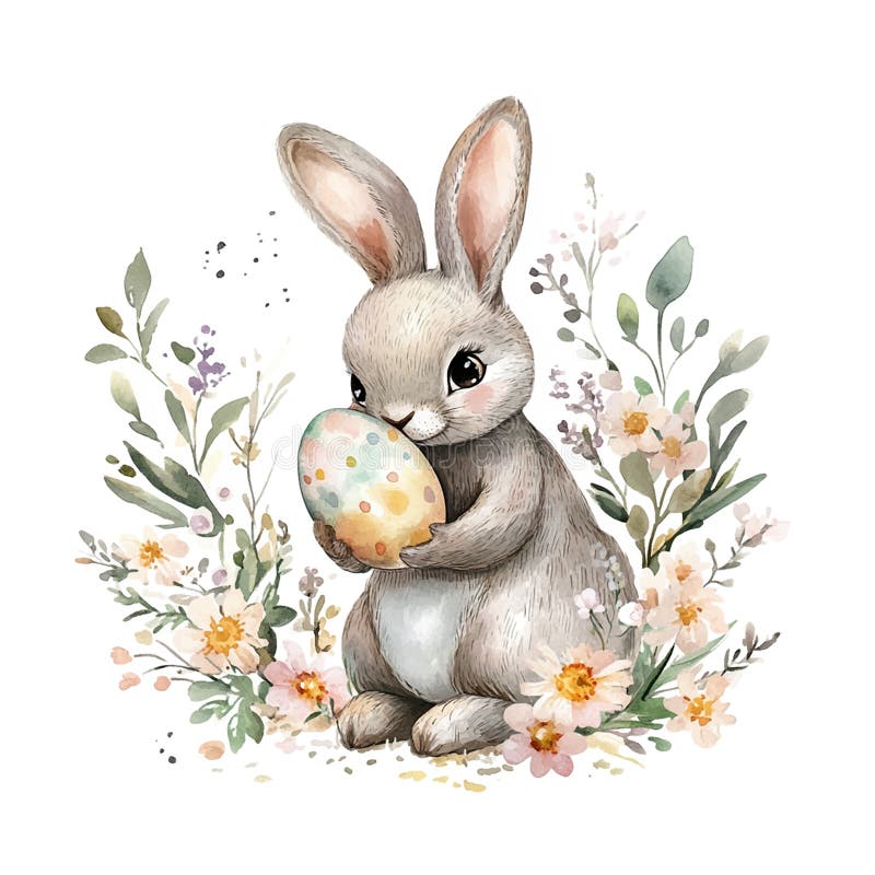 Easter Rabbit Holding an Easter Egg in a Field of Flowers. the Rabbit ...