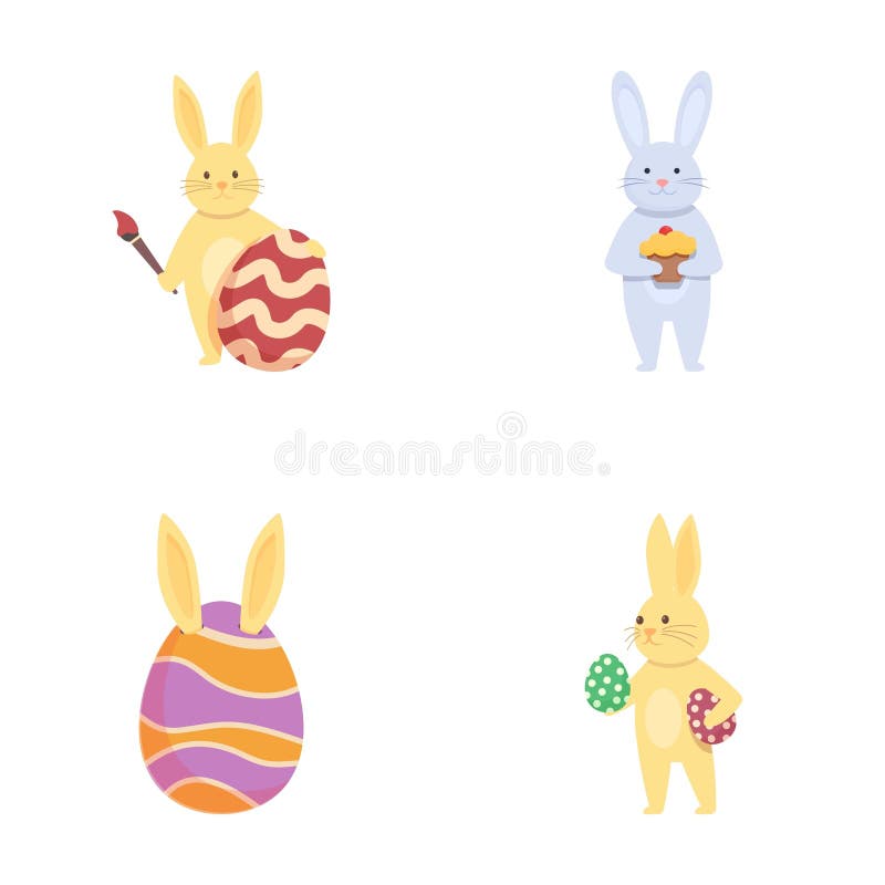 Easter Rabbit Icons Set Cartoon Vector. Cute Bunny and Easter Egg Stock ...