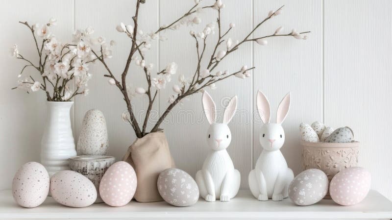 Easter Rabbit and Light Shades Decorations with Pastel Easter Eggs ...