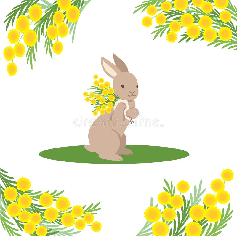 Easter rabbit with mimosa stock vector. Illustration of mimosa - 274683120