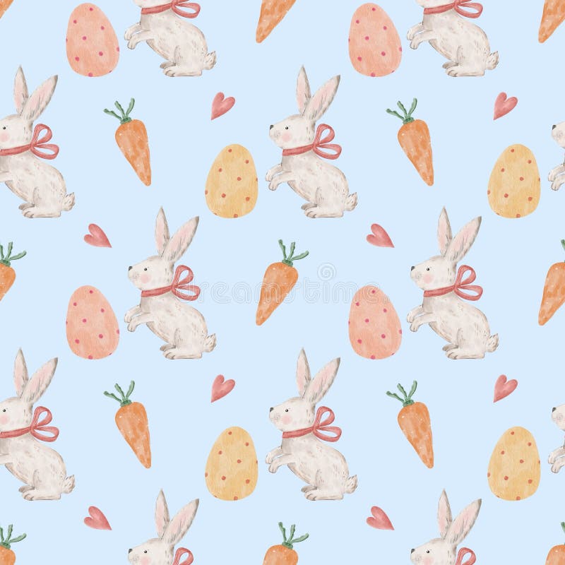 Seamless Pattern with Cute Easter Bunny, Colorful Eggs, Carrots, Easter ...
