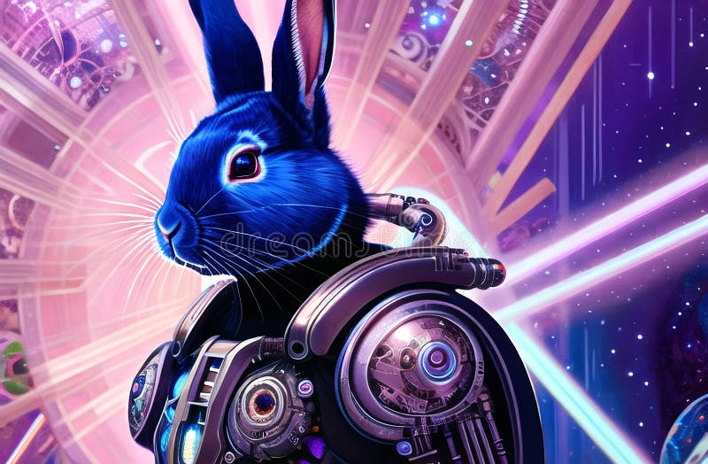 Easter Rabbit Robot Flyer in Nature Landscape. Modern Easter Theme ...