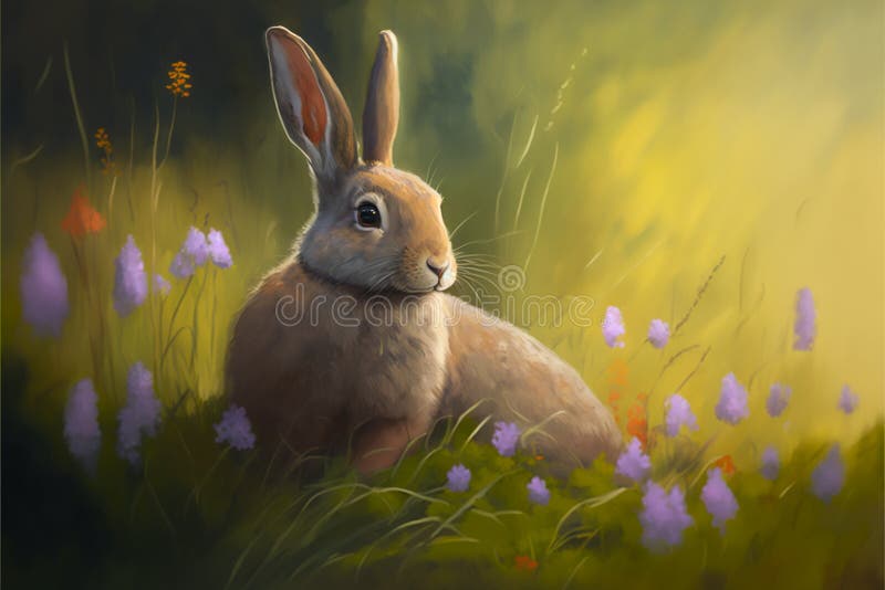 Easter Rabbit on the Spring Meadow. Cute Easter Bunny Illustration ...