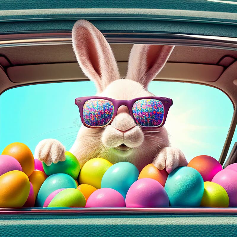 Easter Rabbit in a Car, Generative Ai Stock Illustration - Illustration ...