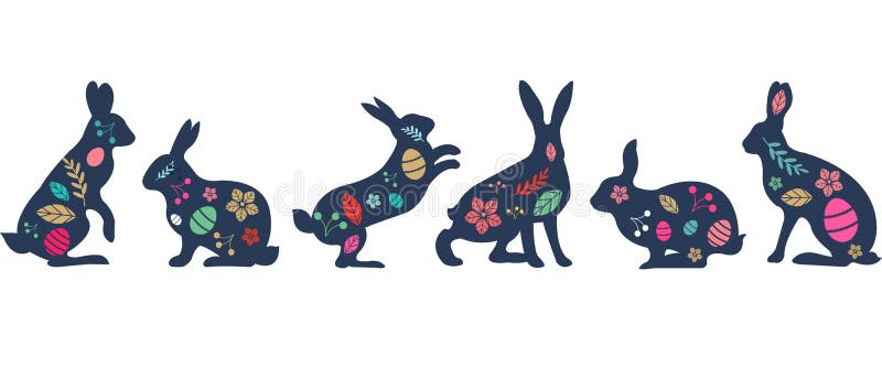 Easter Rabbits Border with White Background Stock Vector - Illustration of holiday, rabbit ...
