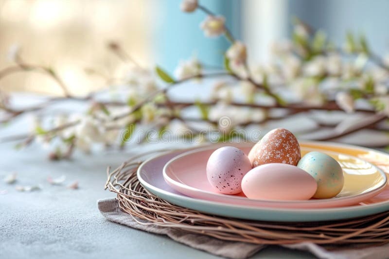 Easter Rainbow Pastel Table Setting for Dinner with Ceramic Plates ...