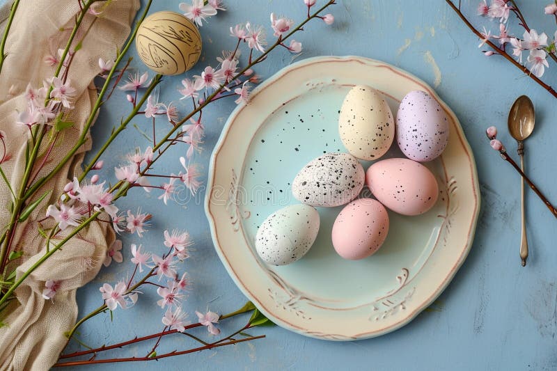 Easter Rainbow Pastel Table Setting for Dinner with Ceramic Plates ...