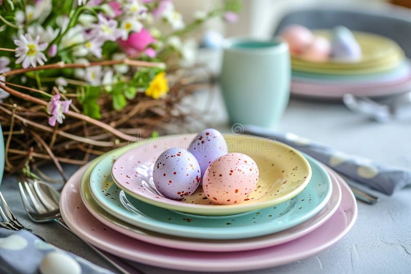 Easter Rainbow Pastel Table Setting for Dinner with Ceramic Plates ...