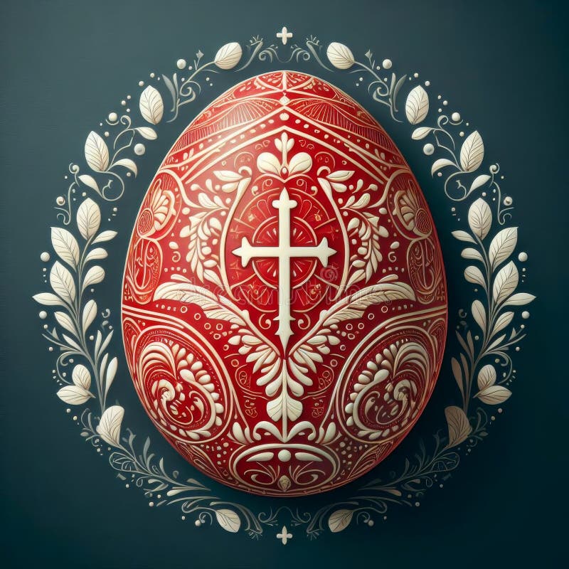 Easter Red Egg with a Cross and a Floral Pattern in a Christian Theme ...