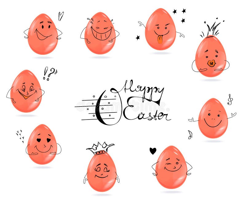 Easter Red Eggs with Cute Smiling Emoji Faces, Vector.Happy Easter ...