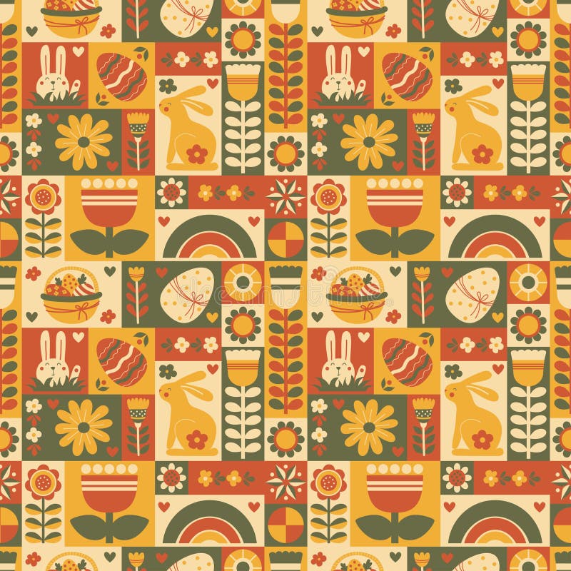 Easter Retro Seamless Pattern. Repeatable Abstract Nostalgia Pattern ...