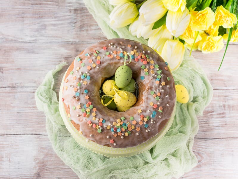 Easter Cake with Frosting, Sprinkles and Eggs Stock Photo - Image of ...