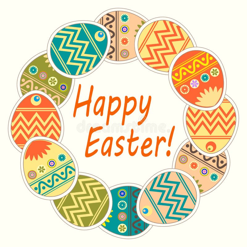 Easter Round Composition from a Set of Eggs, a Wreath, Stock Vector ...