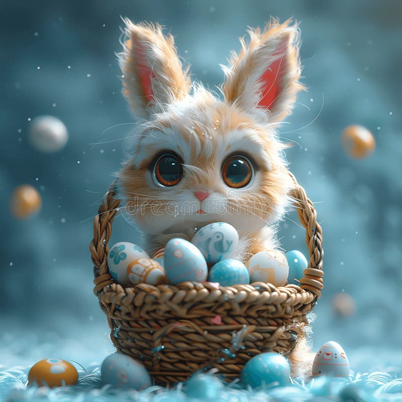 Easter’s Fluffy Sentinel with a Vibrant Basket. Stock Illustration ...