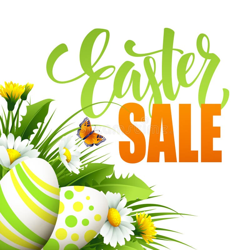 Easter Sale Background with Eggs and Spring Flower. Vector Illustration ...