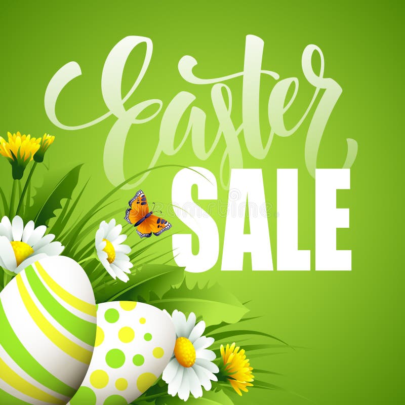 Easter Sale Background with Eggs and Spring Flower. Vector Illustration ...