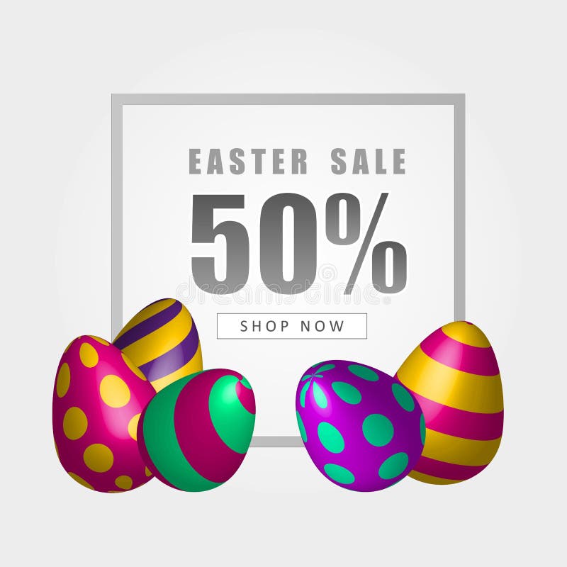 Easter Sale Banner with Beautiful Colorful Eggs. Vector Spring ...
