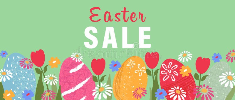 Easter Sale. Easter Sale Banner with Easter Eggs and Flowers Stock ...