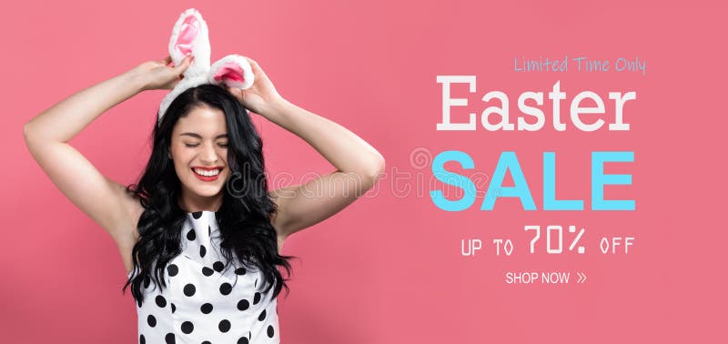 Easter Sale Message with Woman with Easter Theme Stock Photo - Image of ...
