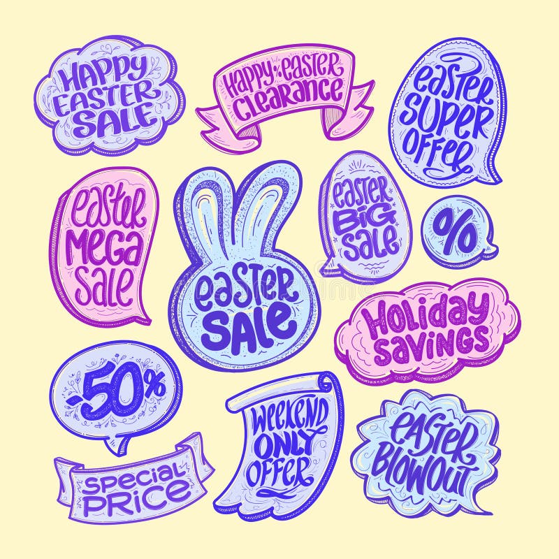 Easter Sale Savings Symbols and Elements Set, Holiday Offer Collection ...