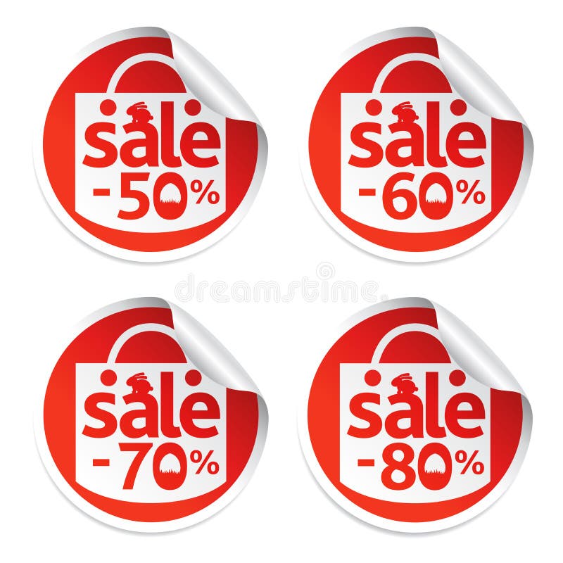 Easter Sale Stickers 50,60,70,80 with Egg in the Grass and Rabbit Stock ...