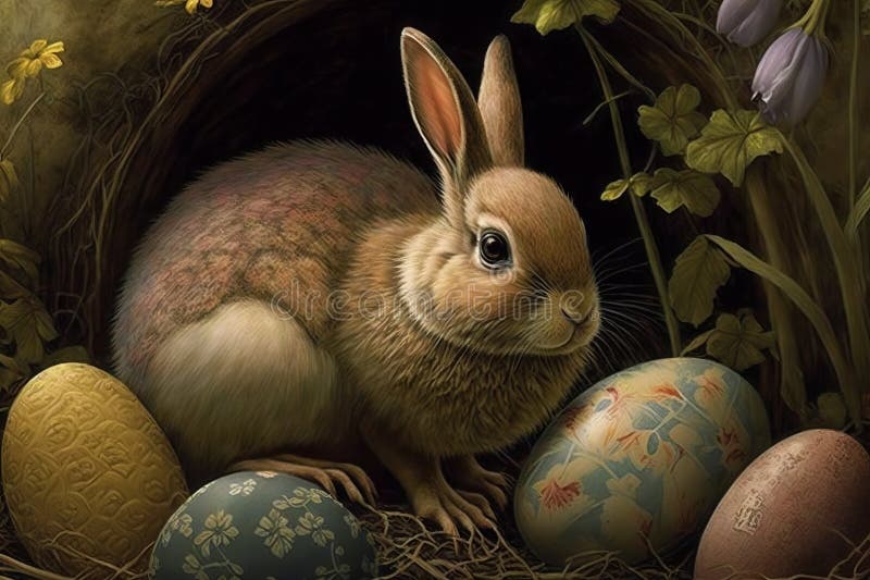 Easter Scene with Easter Bunny with Easter Eggs . Easter Scene ...