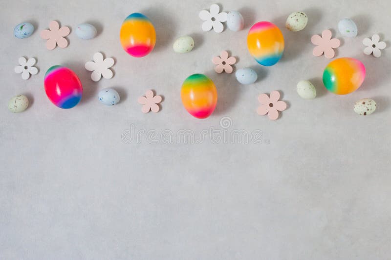 Easter Scene with Colored Eggs, Top View with Copy Space Stock Photo ...