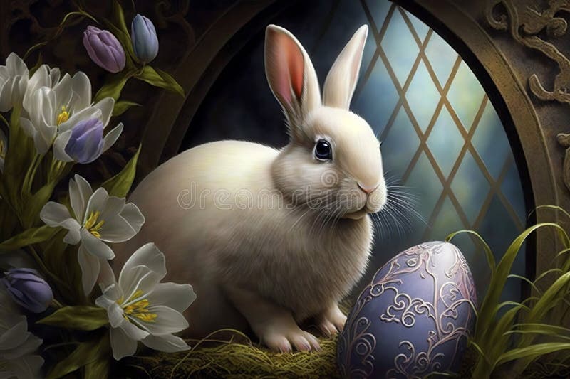 Easter Scene with Easter Bunny with Easter Eggs . Easter Scene ...