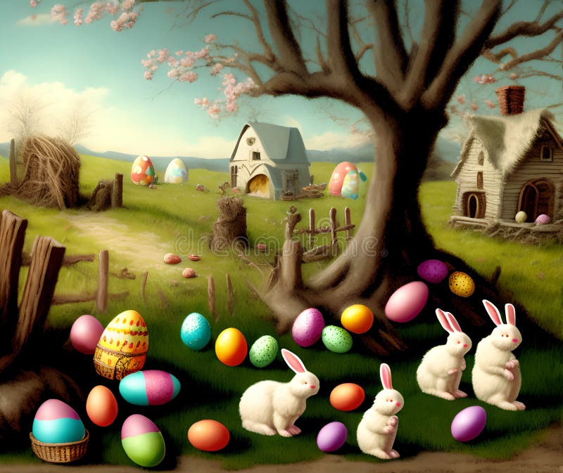 Easter Scene, Generative AI Illustration Stock Illustration ...