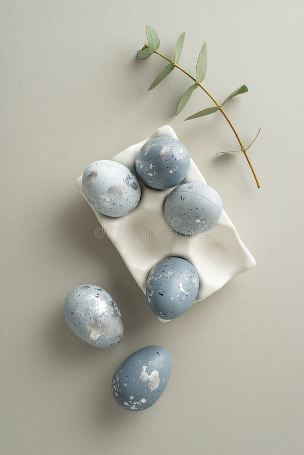 Easter Scene Layout: Top View Vertical Photo of Slate Grey Eggs in a ...