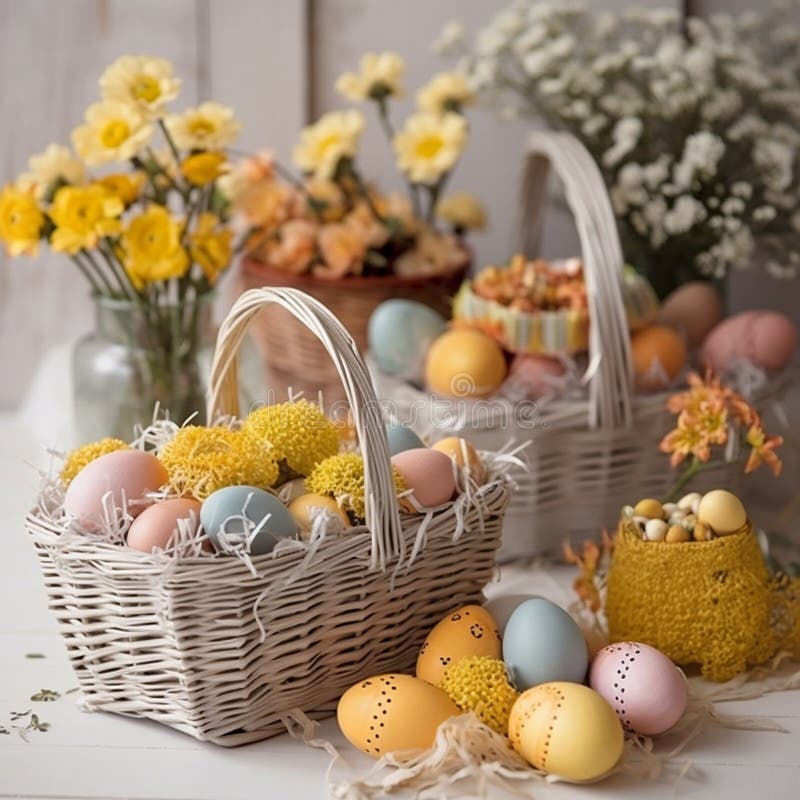 Easter Scene with Pastel Colors. Ai Generated. Stock Illustration ...