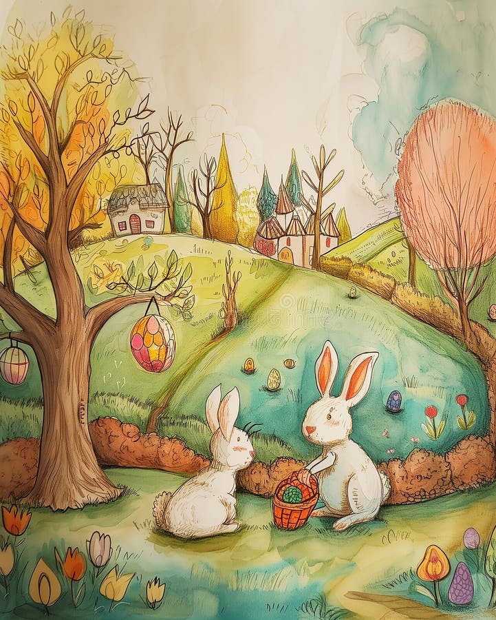 Easter Scene Picture Book Drawing Stock Illustration - Illustration of ...