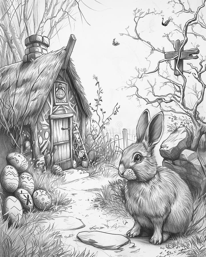 Easter Scene Picture Book Drawing Stock Photo - Image of eggs, basket ...