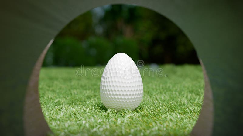 Easter Scene a White Golf Ball Shaped Like an Egg on Green Grass by a ...