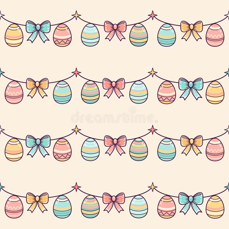 Easter Seamless Background with Easter Eggs and Bows and Garland. Flat ...